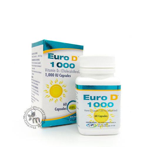 Euro D 1000 Vitamin D3 capsules 60s – Al Manara Pharmacy